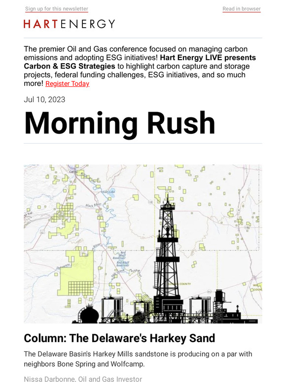 Hart Energy: Morning Rush: The Delaware Basin's Harkey Sand; The Energy Sector's ESG Progress ...
