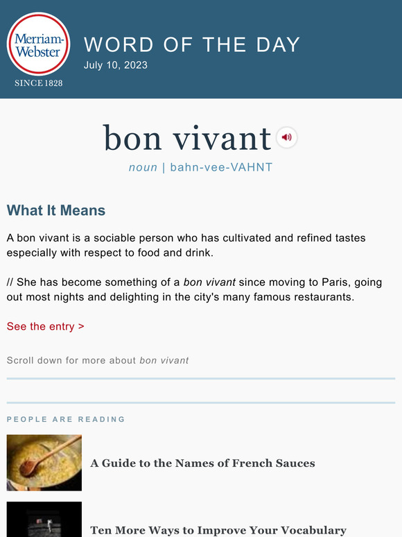 Merriam-Webster: Bon vivant - plus, A Guide to the Names of French ...