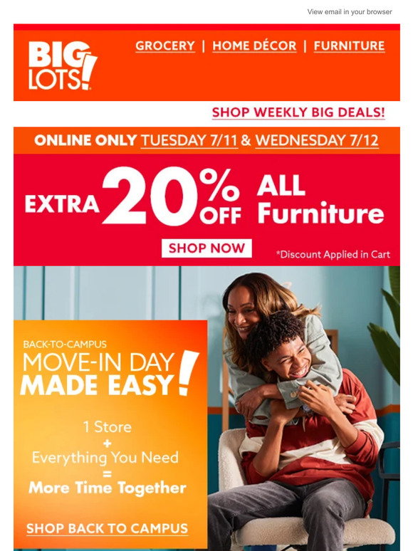 Big Lots: 2 DAYS ONLY: 20% OFF ALL furniture online! 😲 | Milled