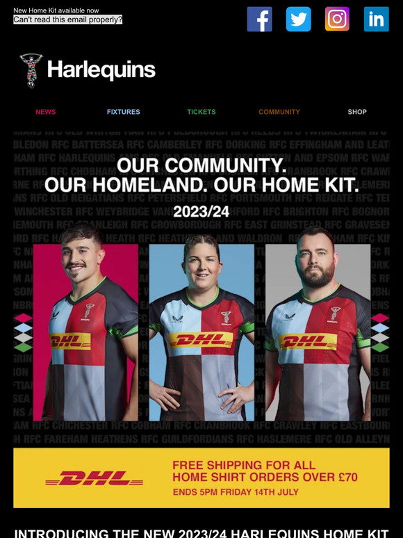 Harlequins: Introducing the NEW Harlequins 2023/24 Home Kit 😍 | Milled