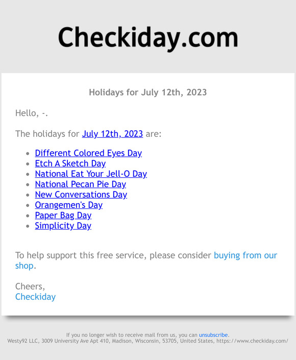 Checkiday: Holidays for July 12th, 2023! 📅🎉 | Milled