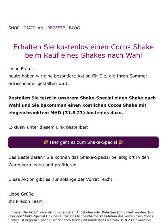 Precon: Shake-Special: Sichern Sie sich einen kostenlosen Cocos Shake ...
