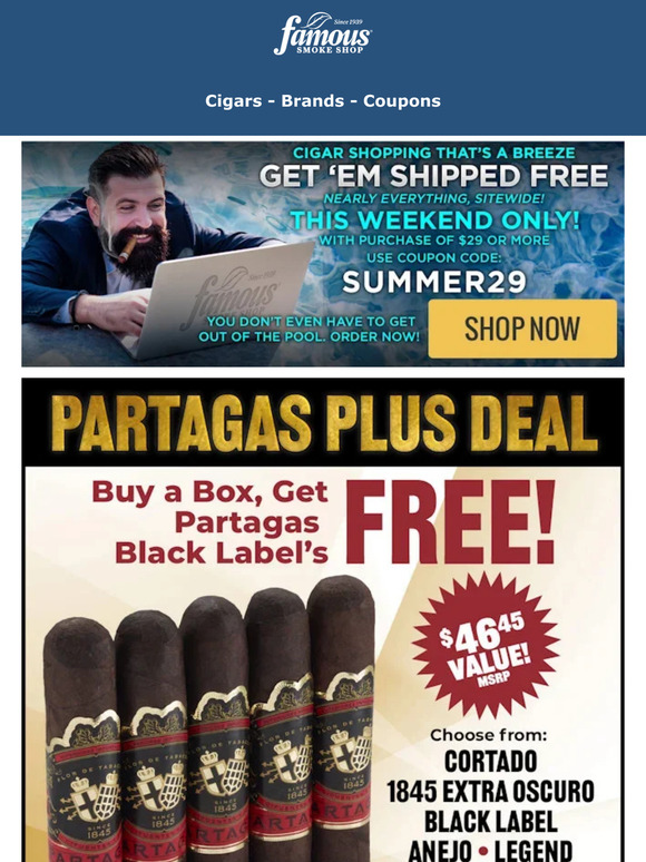 Famous Smoke Shop: Partagas Plus Deal: FREE Cigars with each box! | Milled