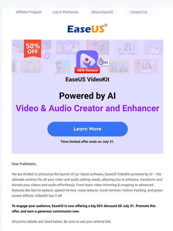 EaseUS: New EaseUS VideoKit 50% OFF: AI Video & Audio Creator and Enhancer Tools | Milled