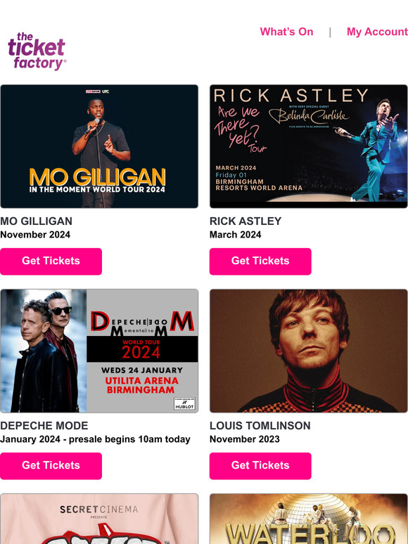 The Ticket Factory: Mo Gilligan, Rick Astley, Depeche Mode, Louis ...