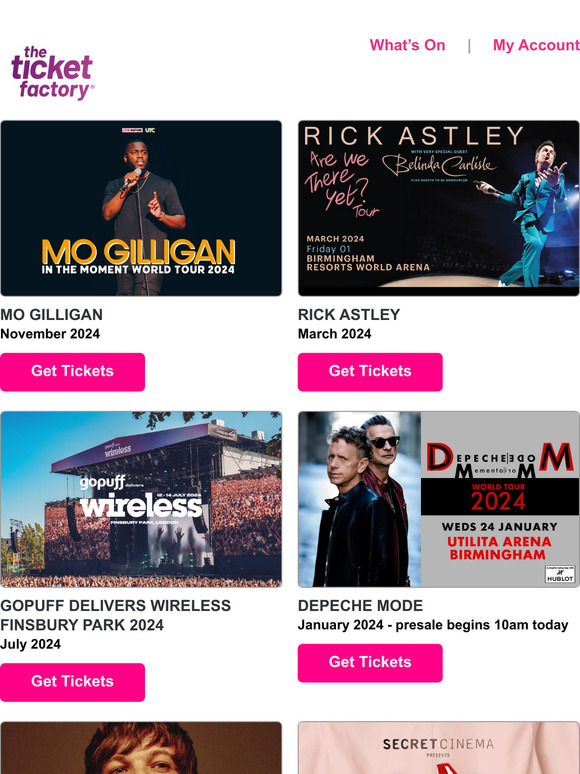 The Ticket Factory: Mo Gilligan, Rick Astley, GOPUFF DELIVERS WIRELESS ...