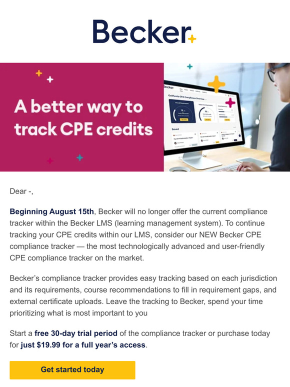 Becker: URGENT: Your Compliance Tracker Expires Soon! | Milled