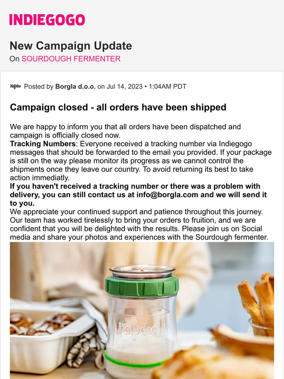 Indiegogo: 📢 Update #11 from SOURDOUGH FERMENTER | Milled