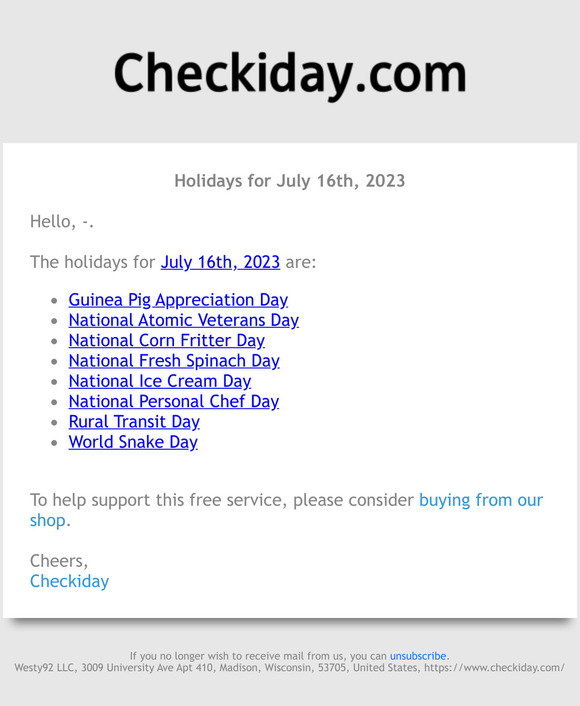 Checkiday: Holidays for July 16th, 2023! 📅🎉 | Milled