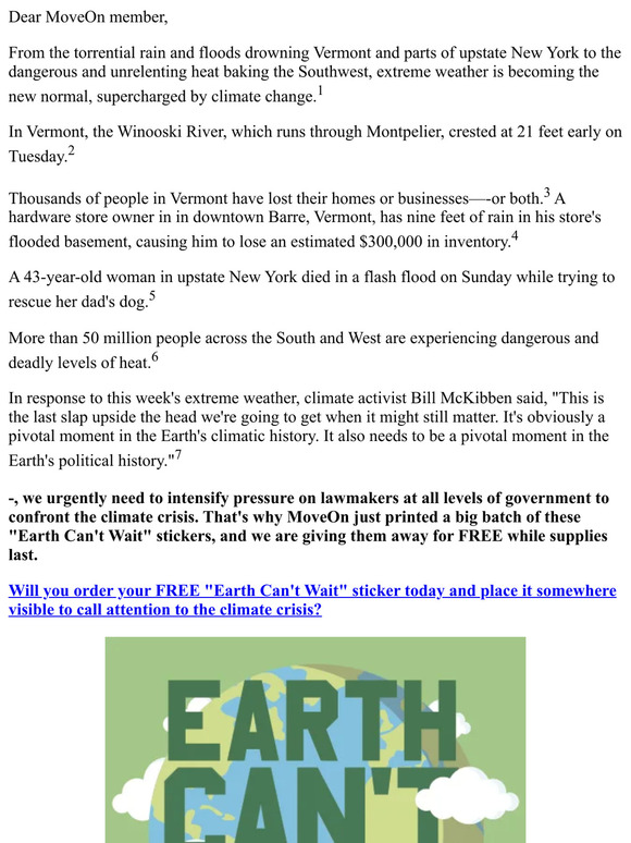 MoveOn: Sticker: Stop climate change | Milled