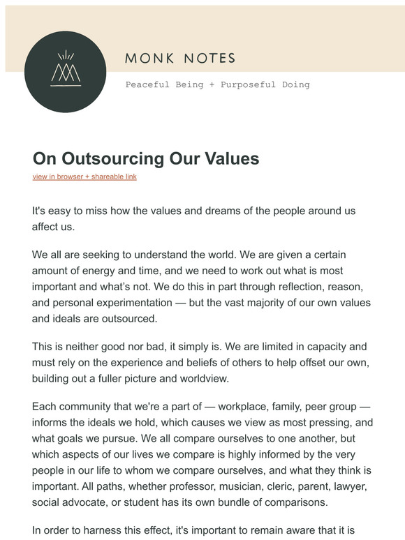 Monk Manual: Monk Notes 32: On Outsourcing Our Values | Milled