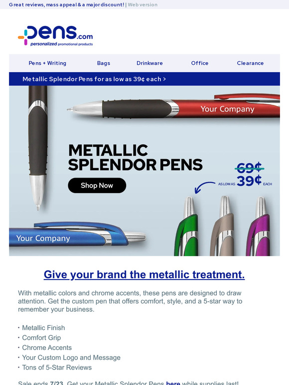 Pens.com: Really not kidding! It's our way to say thank you: metallic ...