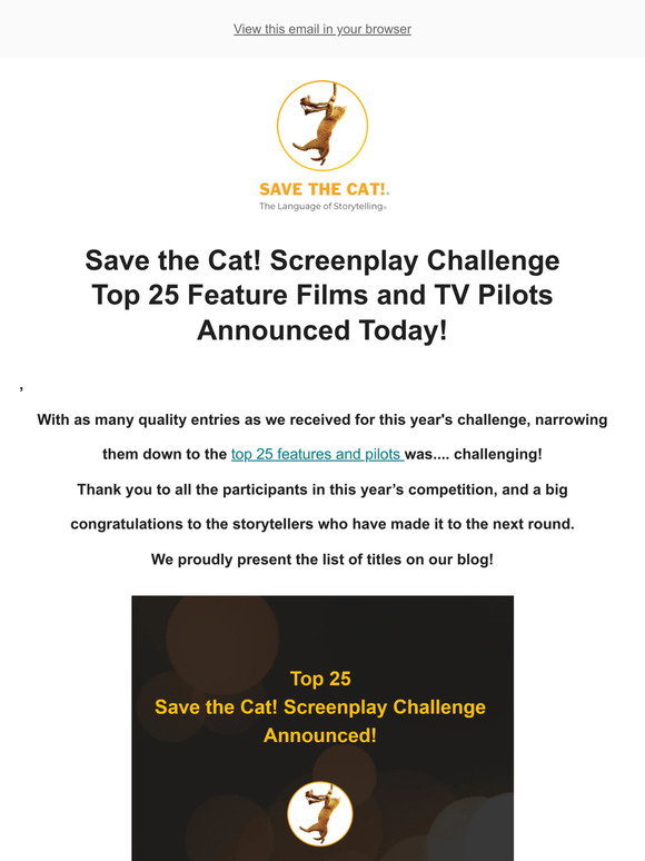 Save the Cat: Save the Cat! Screenplay Challenge Top 25 Announced! | Milled
