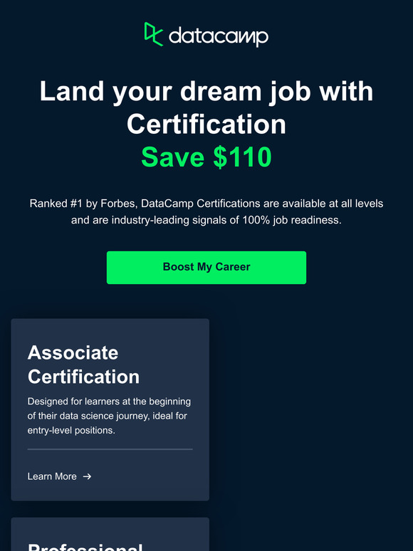 DataCamp: [$110 Off] Get certified today! | Milled