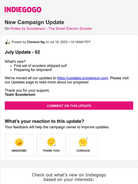 Indiegogo: 📢 Update #47 from Rolley by Scooterson - The Smart Electric ...