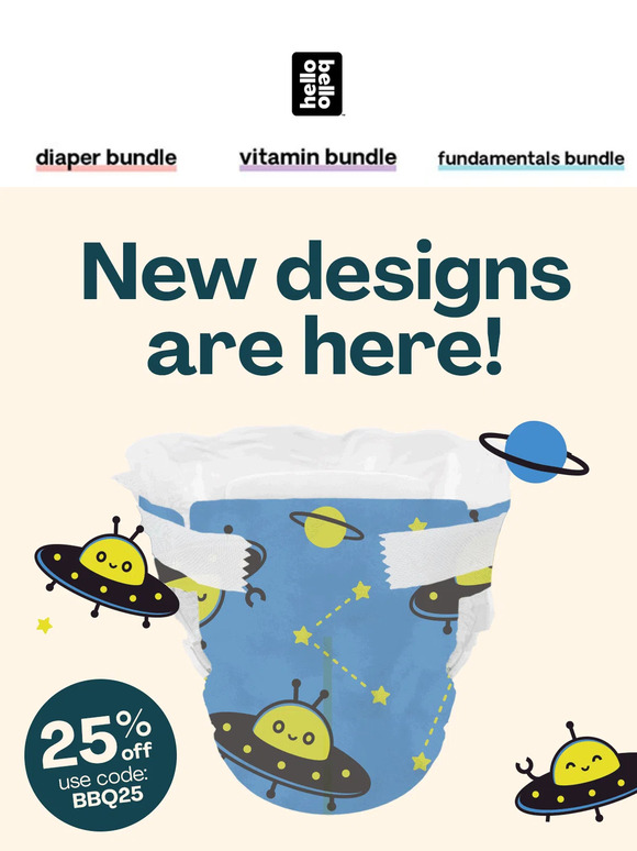 Hello Bello: 〰 🍣 🛸 Can you guess our newest diaper designs? | Milled