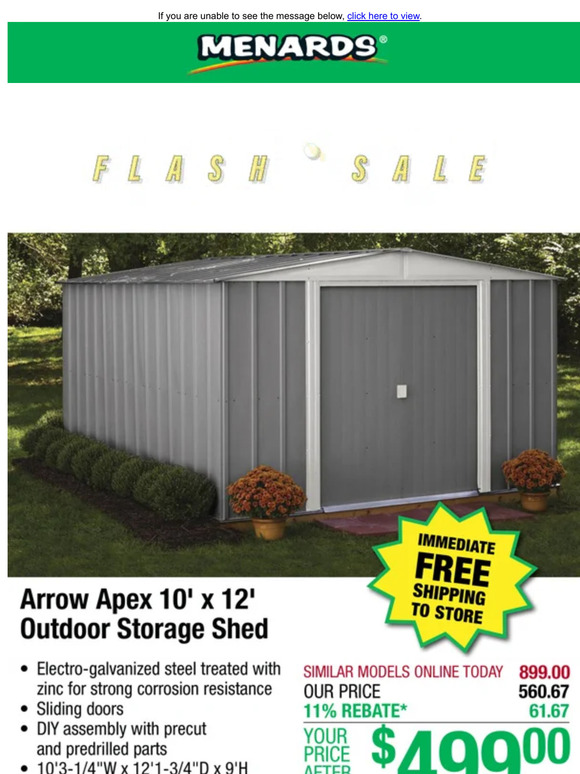 Menards: Arrow 10’ x 12’ Storage Shed ONLY $499! | Milled
