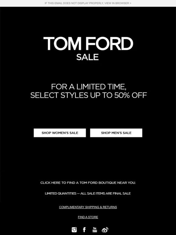 Tom Ford Email Newsletters: Shop Sales, Discounts, and Coupon Codes