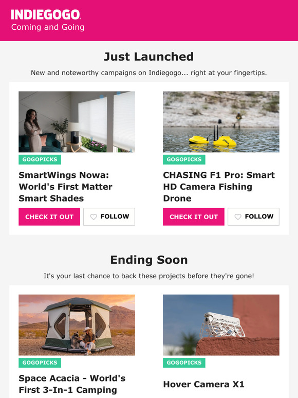 Indiegogo: Coming and Going on Indiegogo: CHASING F1 Pro, GoChess, Space Acacia, and more | Milled