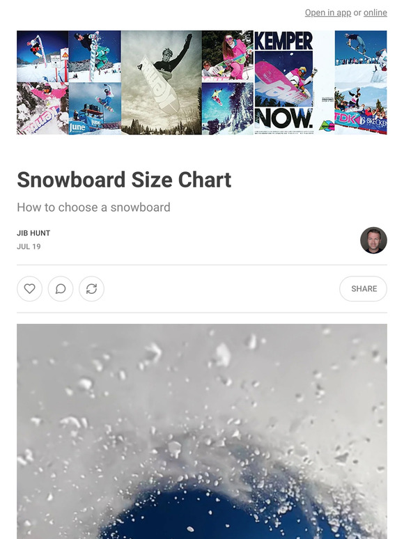 Kemper Snowboards: Snowboard Size Chart | Milled