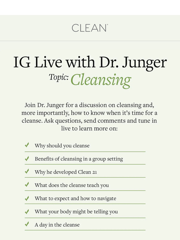 Clean Program: We're Going Live with Dr. Junger | Milled