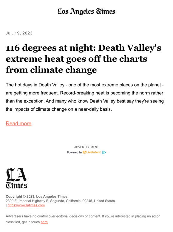 Los Angeles Times: 116 degrees at night: Death Valley's extreme heat ...
