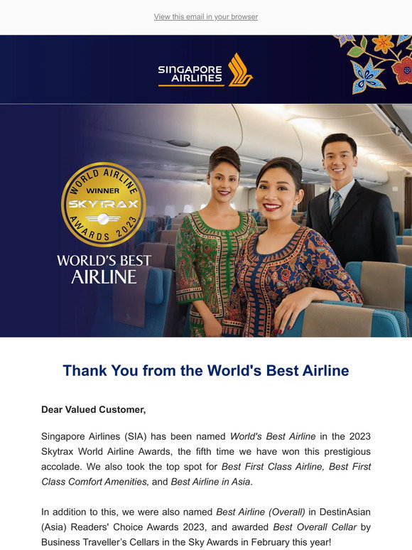 Singapore Airlines: Thank You from the World's Best Airline | Milled