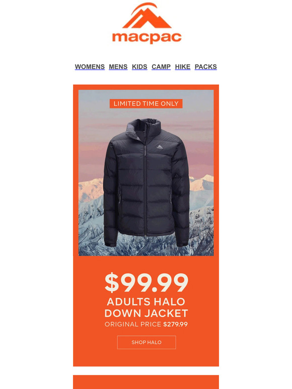 Macpac: $99.99 Halo Down Jacket - Limited Time only | Milled
