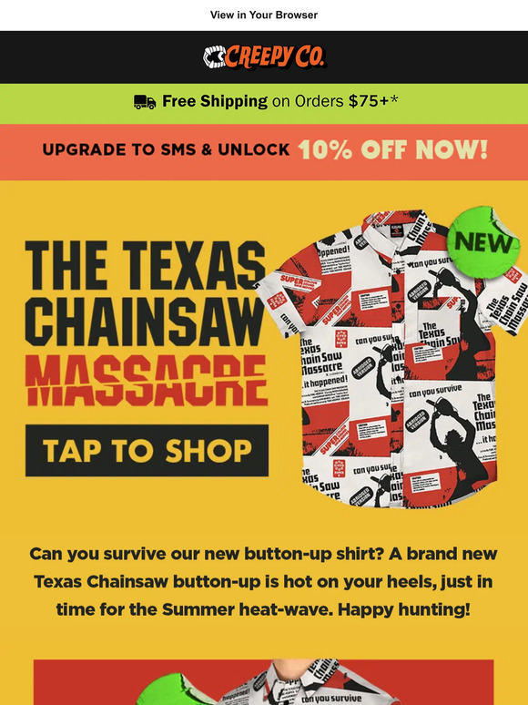 Creepy Co: NEW Texas Chainsaw Button-Up + Restocked Classic Button-Up ...