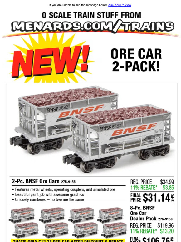 Menards: New! BNSF & New Haven Ore Cars! | Milled