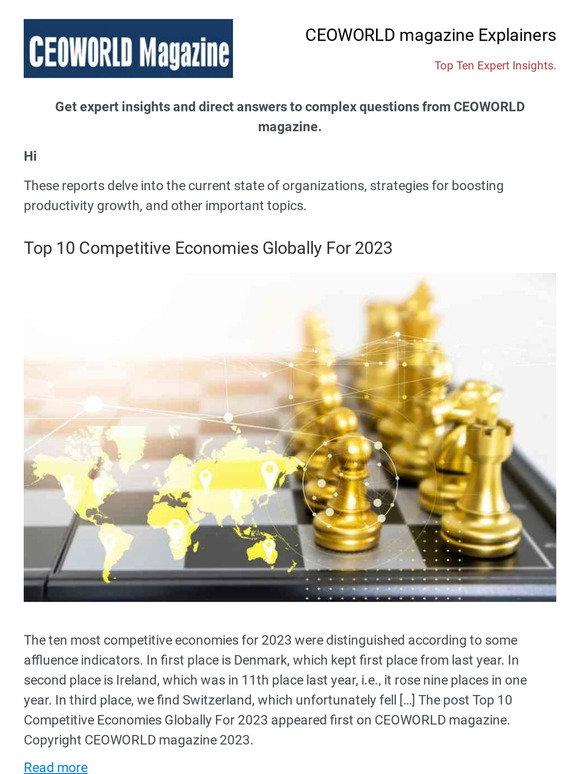 CEOWORLD Magazine: Top 10 Competitive Economies Globally For 2023 | Milled