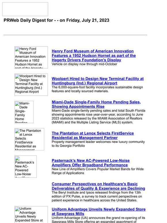 PRWeb: PRWeb Daily Digest for — — on Friday, July 21, 2023 | Milled