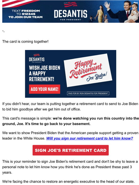 Ron DeSantis: Did you sign Joe Biden's Retirement Card? | Milled