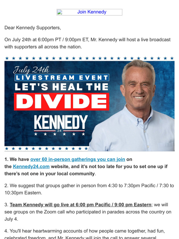 Robert F. Kennedy Jr.: You're invited to a Heal the Divide Zoom with ...