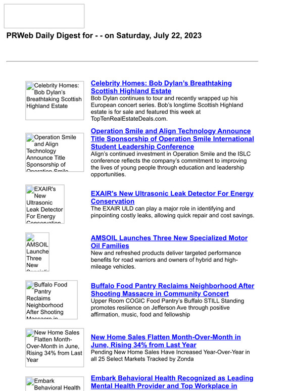 PRWeb: PRWeb Daily Digest for — — on Saturday, July 22, 2023 | Milled