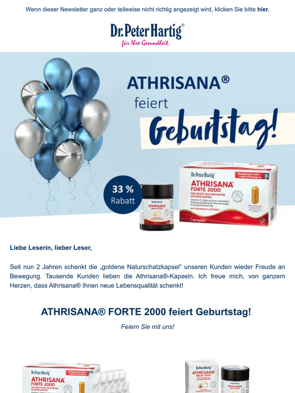 Dr. Peter Hartig: 33 % Rabatt 🎂 ATHRISANA® feiert Geburtstag! | Milled