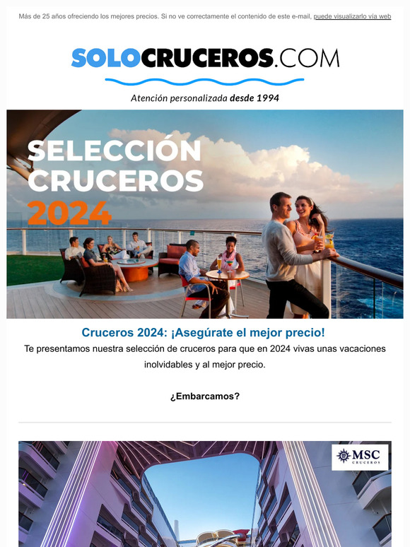 Solo Cruceros: Cruceros 2024 ¡Reserva ahora y ahorra! 🚢 | Milled