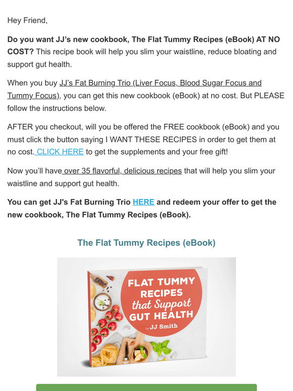 JJ Smith: Get JJ's New Cookbook at No Cost: FLAT TUMMY RECIPES | Milled
