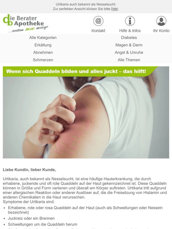 Beraterapotheke: Wenn sich Quaddeln bilden und alles juckt - das hilft ...