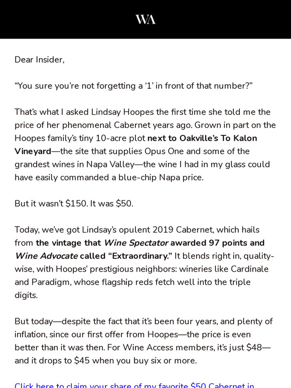 Wine Access: My Top $50 Napa Cab Returns! | Milled