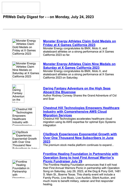 PRWeb: PRWeb Daily Digest for — — on Monday, July 24, 2023 | Milled