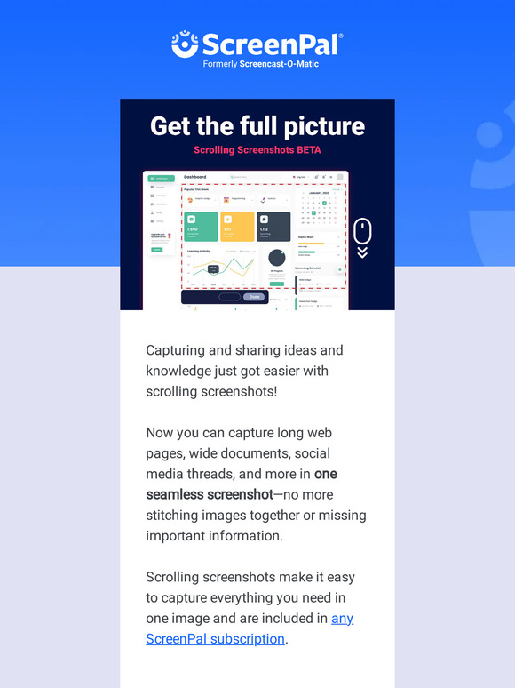ScreenPal: New! Capture it all with scrolling screenshots | Milled
