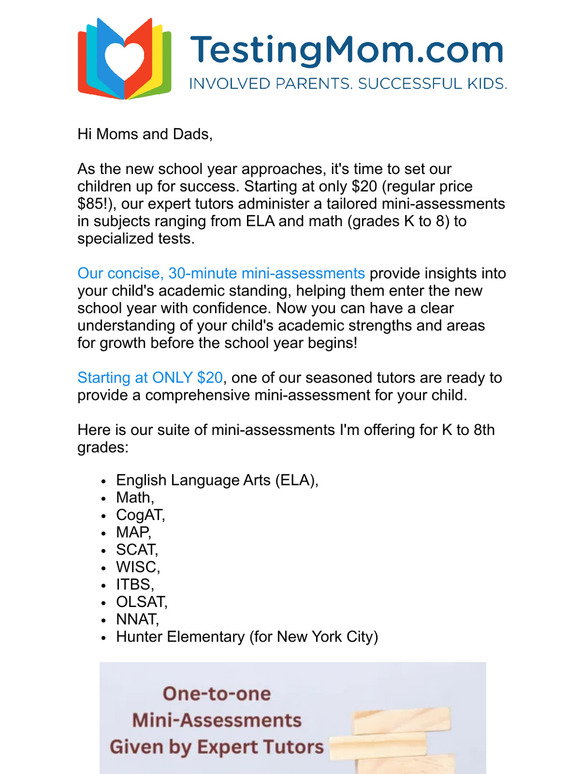 Testing Mom: Enroll for grade level assessment for ELA, math, CogAT ...