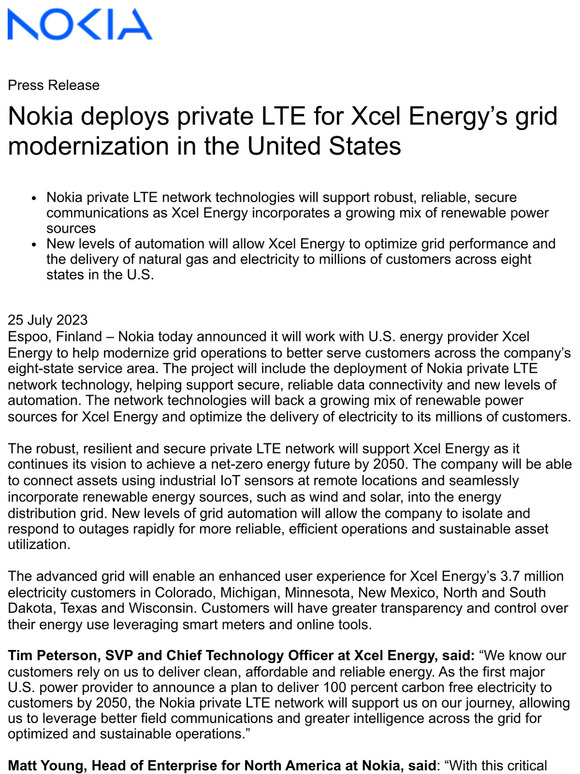 Withings: Nokia deploys private LTE for Xcel Energy’s grid ...