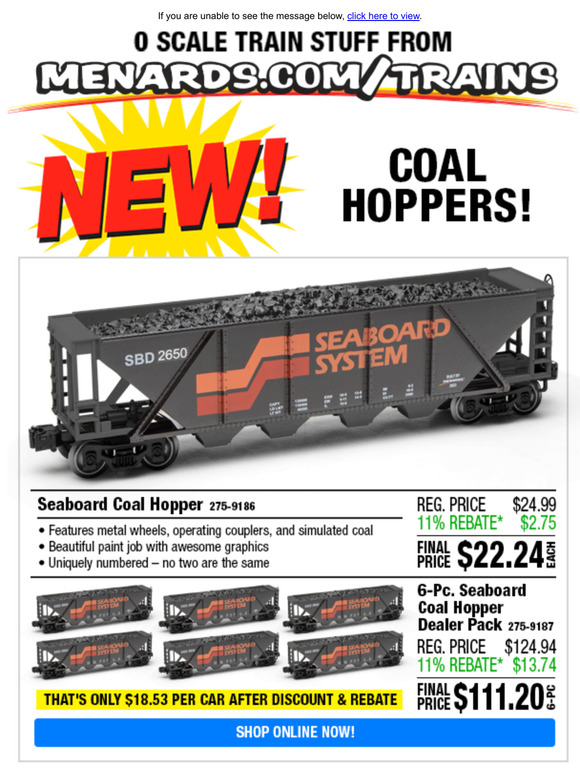 Menards: New! Exciting Coal Hoppers from Menards! | Milled