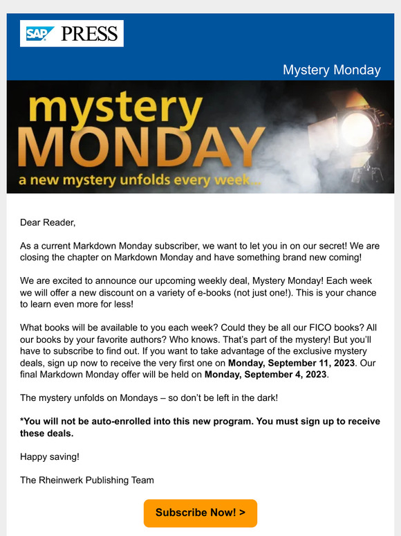 SAP Press: Introducing our new weekly deal, Mystery Monday! | Milled