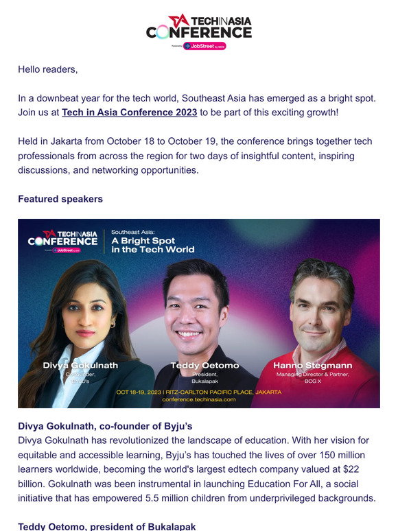 Tech in Asia: TIA Conference 2023 | Save up to 50% on limited first ...