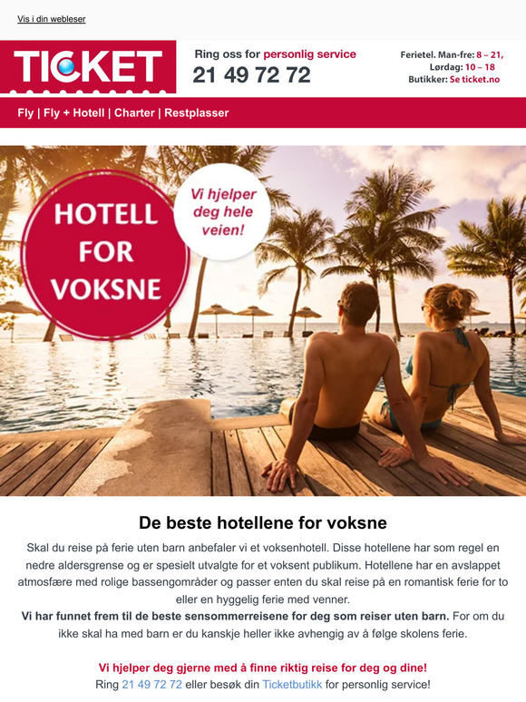 Ticket: Når du reiser uten barn | Restplasser til solen | Milled