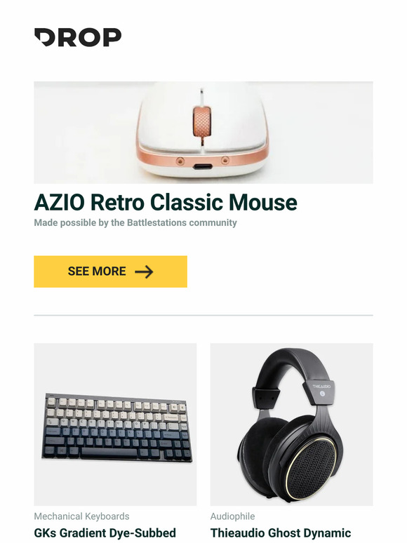 Drop: AZIO Retro Classic Mouse, GKs Gradient Dye-Subbed PBT Keycap Set ...