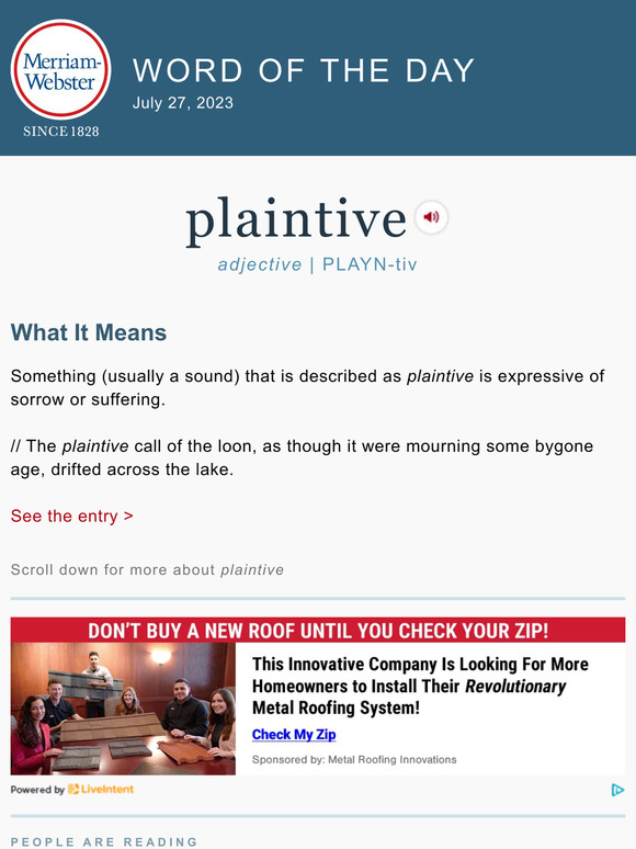 Merriam-Webster: Plaintive - plus, Obscure Words for Everyday Feelings ...